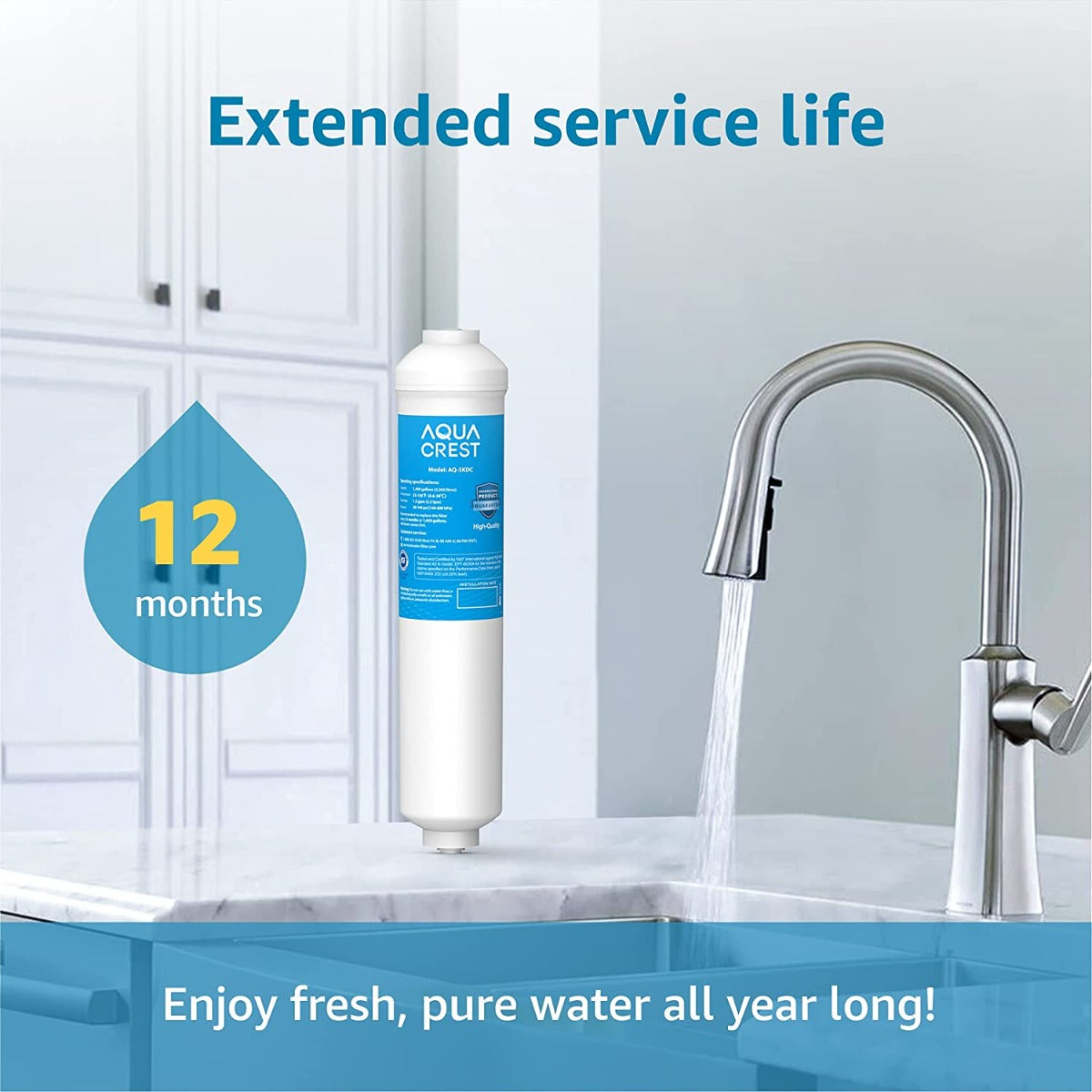 AQUACREST 5KDC Inline Water Filter for Under Sink, Ice Maker